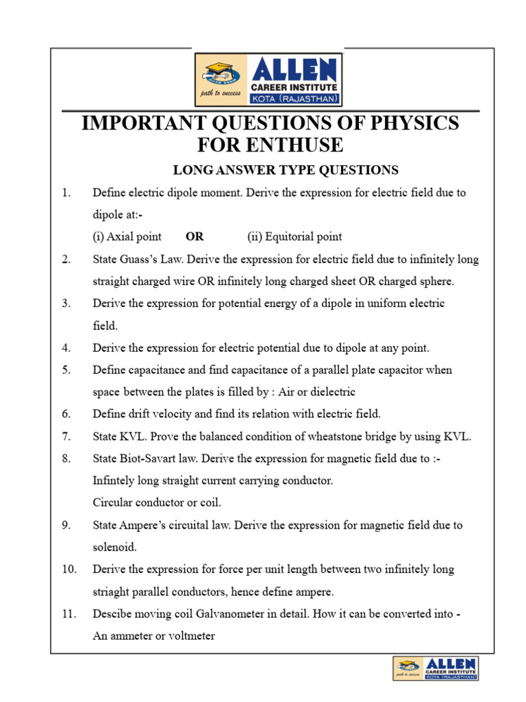 Key Physics Questions and Concepts | PDF | Capacitance | Inductance