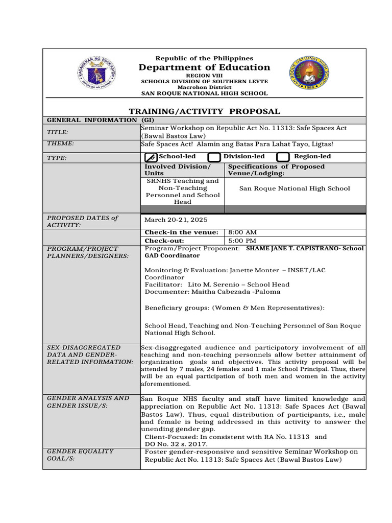 Gad Training Proposal Bawalbastoslaw 2025 | PDF | Human Rights | Gender ...