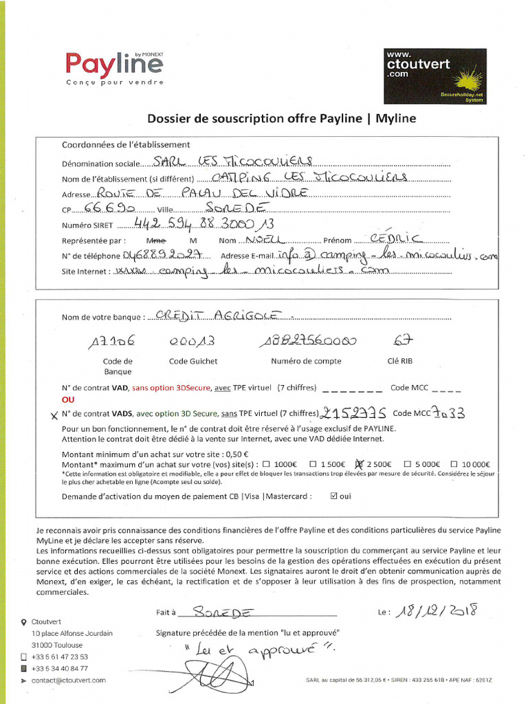 Dossier Souscription Payline Ctoutvert | PDF