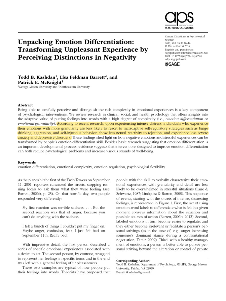 Unpacking Emotion Differentiation | PDF | Emotions | Emotional Self Regulation