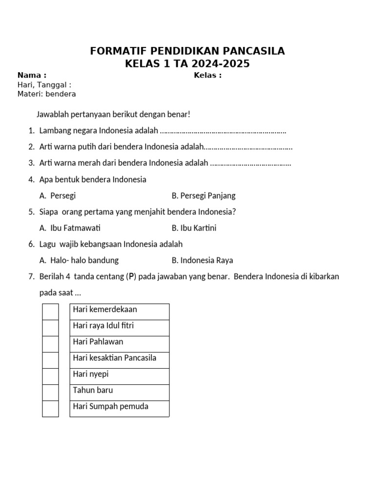 Bendera PKN untuk Kelas 1 | PDF