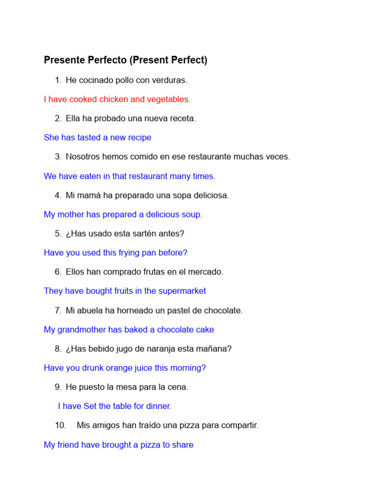 Presente Perfecto (Present Perfect) | PDF | Panes | Pasta