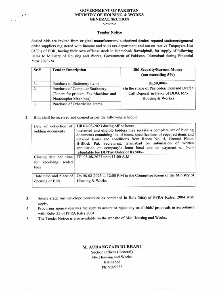 Advertisement For Annaul Tender Notice For The Financial Year 2023-24 | PDF