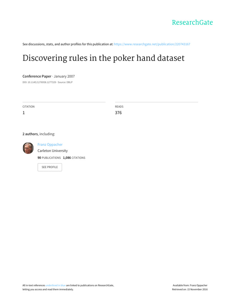 Discovering Rules in The Poker Hand Dataset | PDF | Machine Learning ...