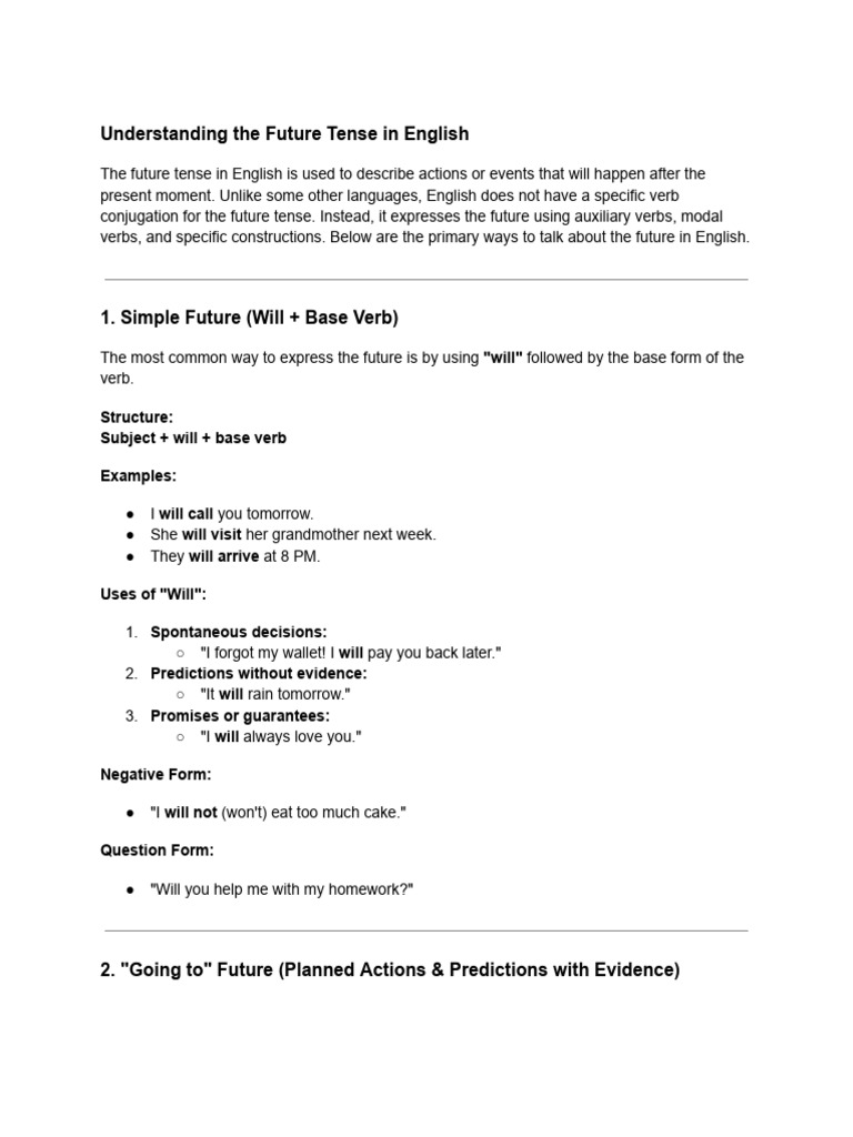 Mastering English Future Tense Usage | PDF | Verb | Linguistic Typology
