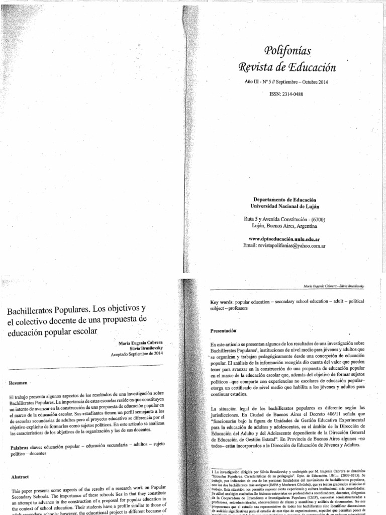 Brusilovsky y Cabrera - Bachilleratos Populares - Polifonias | PDF