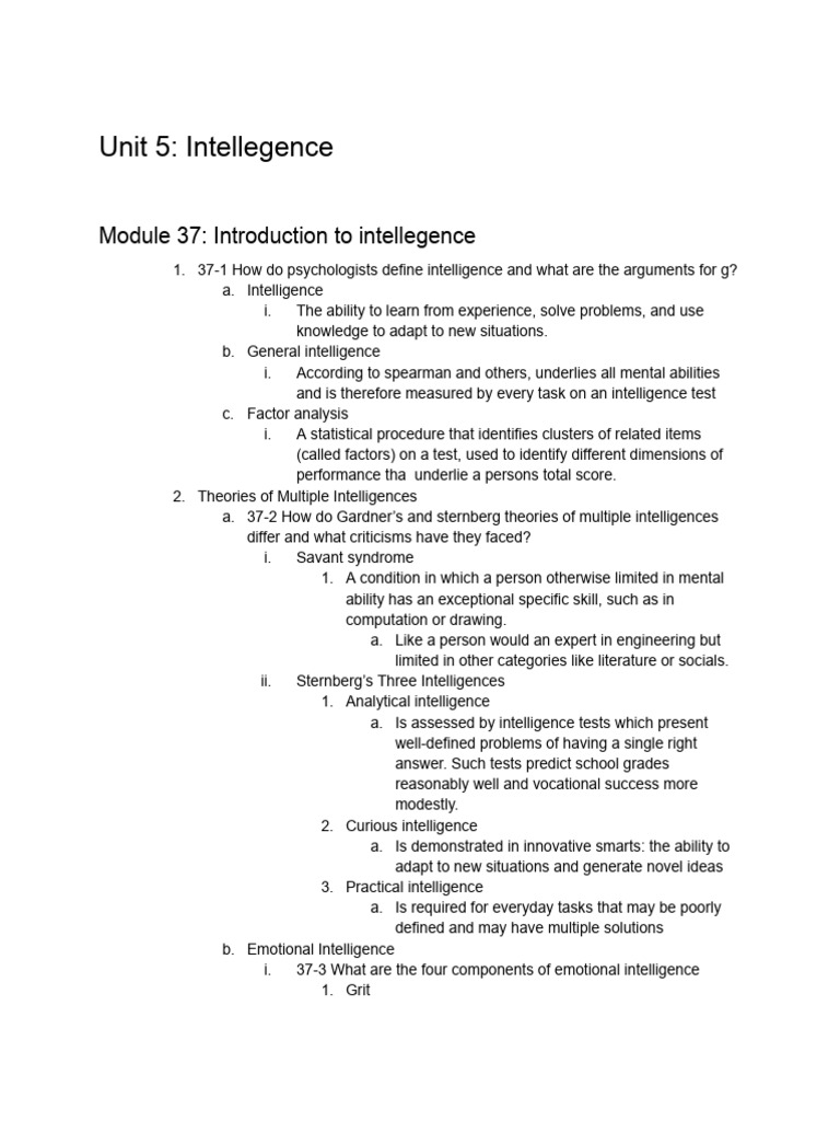 Unit Outline Intellegence | PDF | Intelligence | Wechsler Adult ...