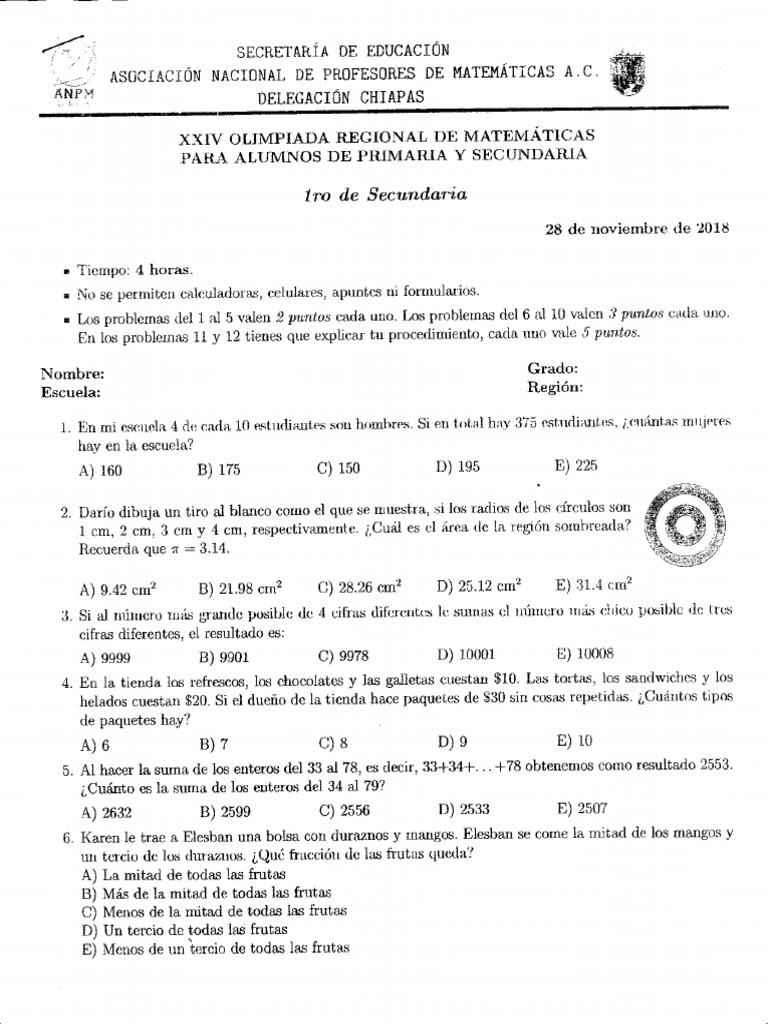 Olimpiada de Mate 2018 Regional | PDF
