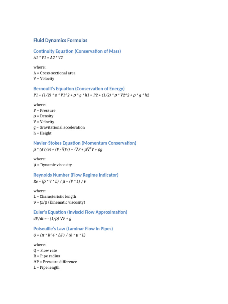 Fluid_Dynamics_Formulas | PDF