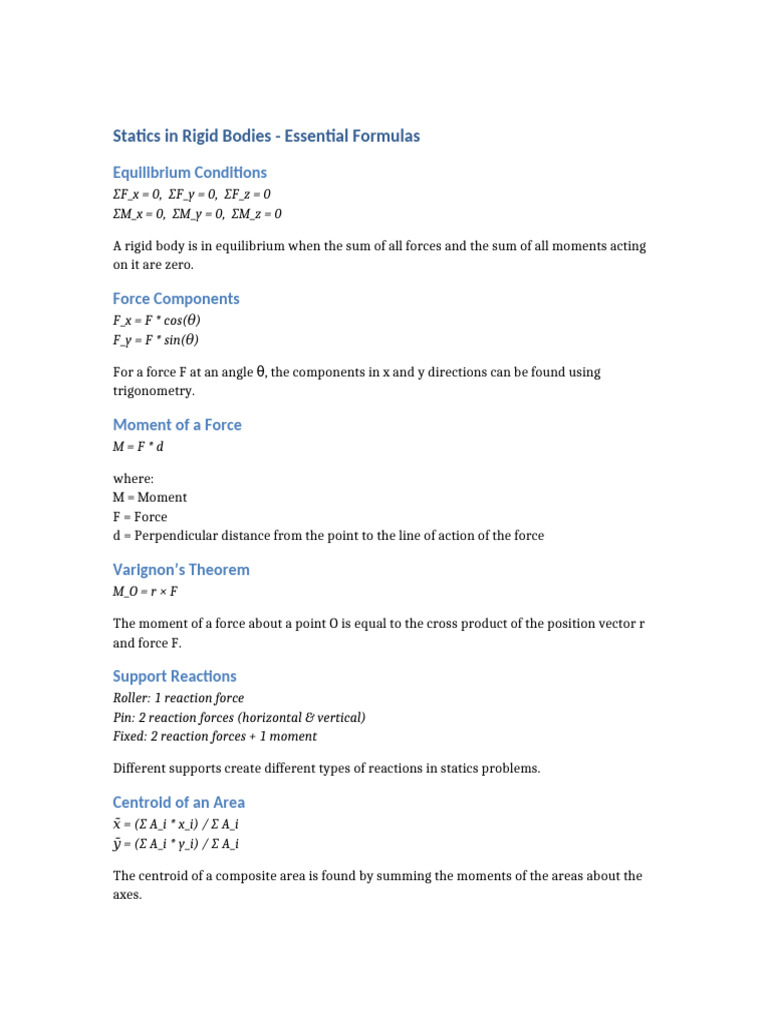 Statics Rigid Bodies Formulas | PDF