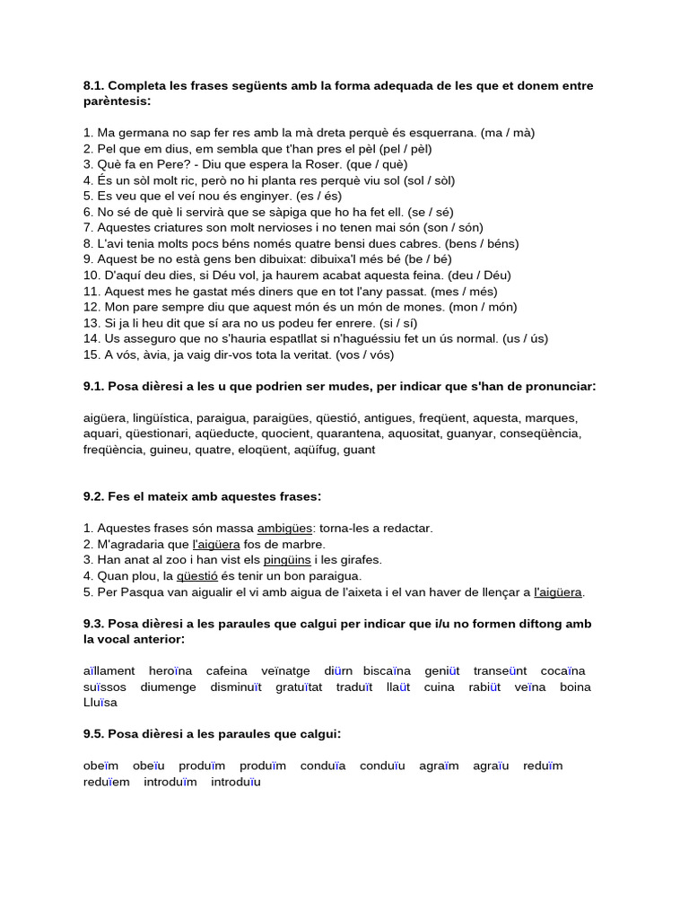 Exercisis Catala | PDF