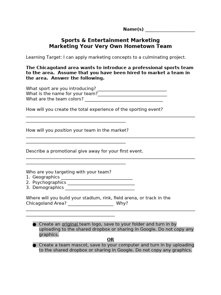 Marketing Plan for Hometown Sports Team | PDF | Entertainment | Marketing