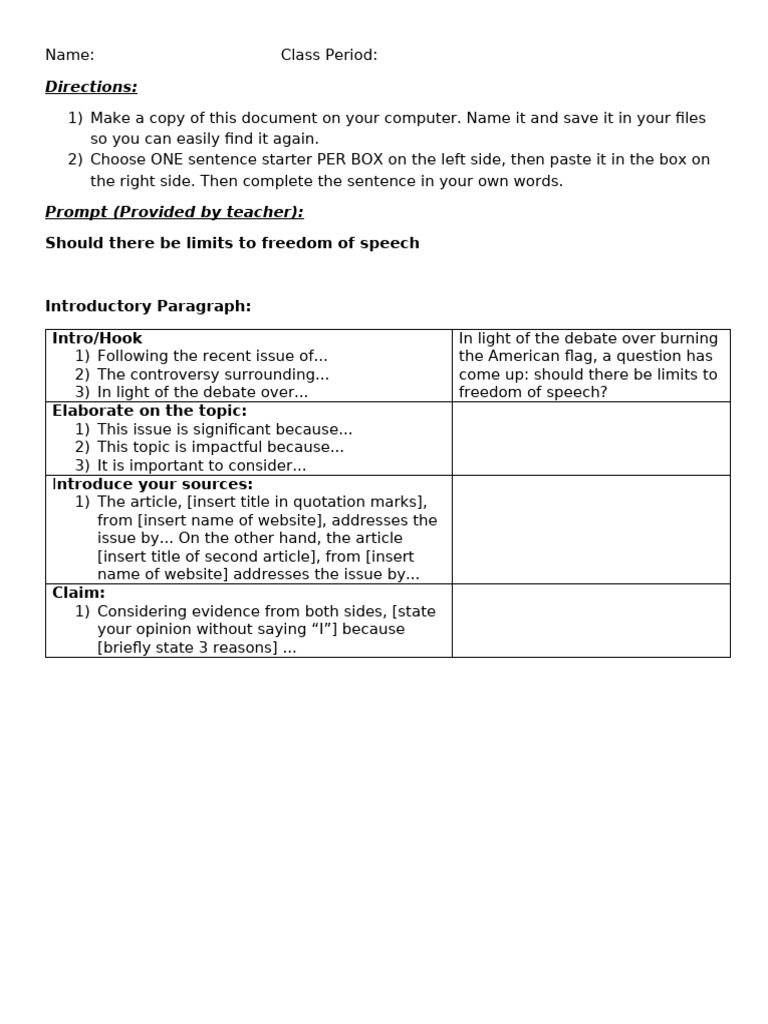 Argumentative Essay Template Guide | PDF