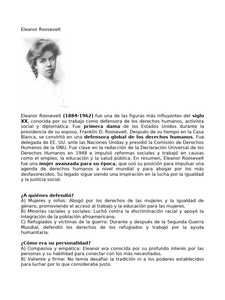 Eleanor Roosevelt: Defensora de Derechos Humanos | PDF