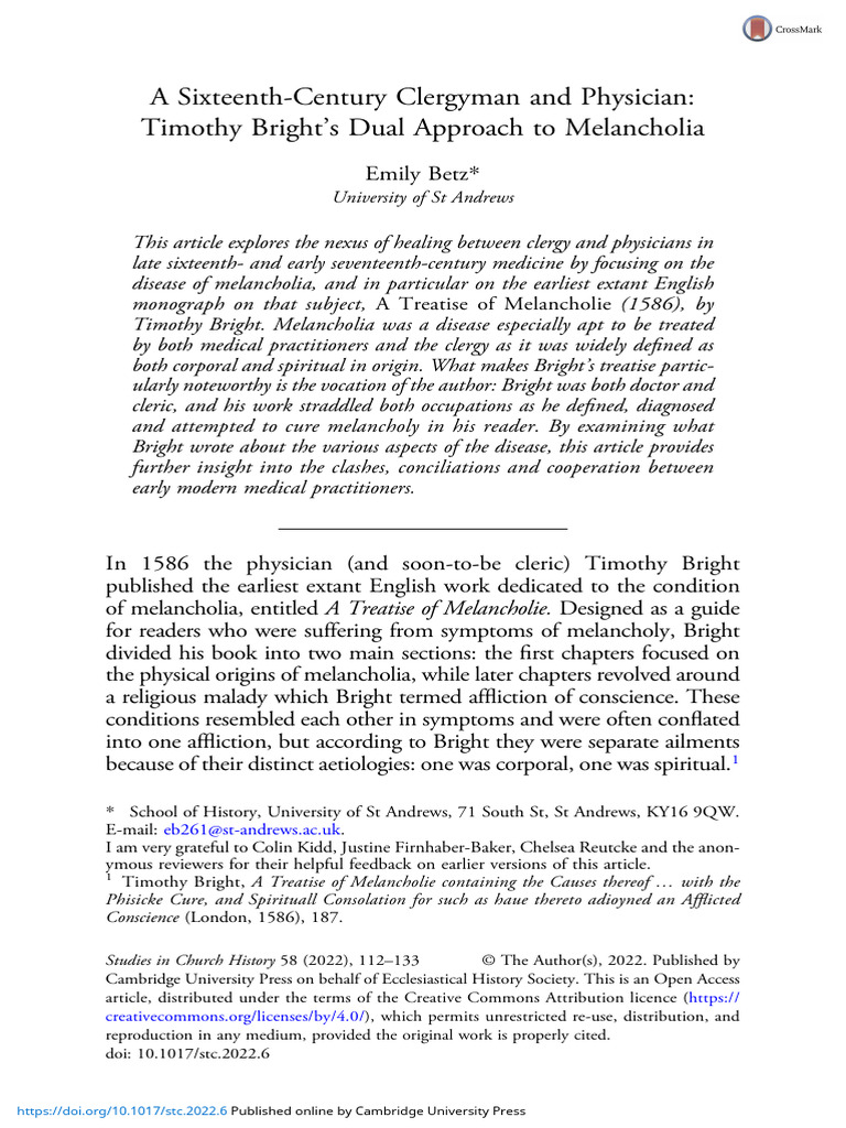 Timothy Bright on Melancholia Healing | PDF | Predestination | Physician