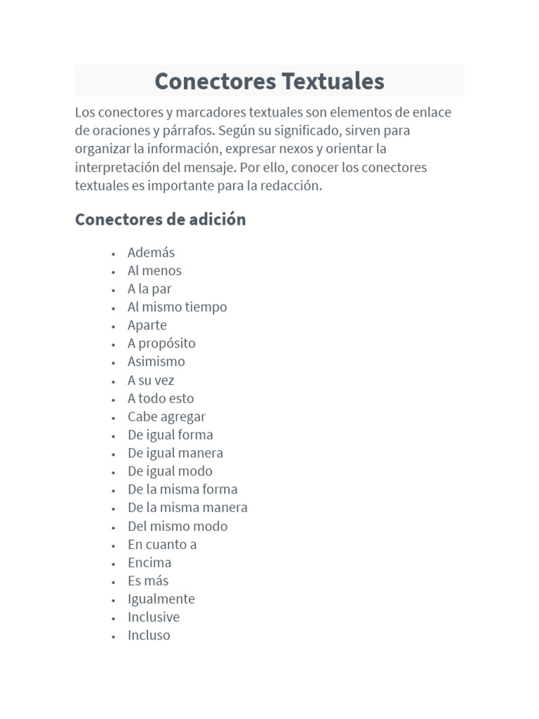 Conectores Textuales y su Uso | PDF