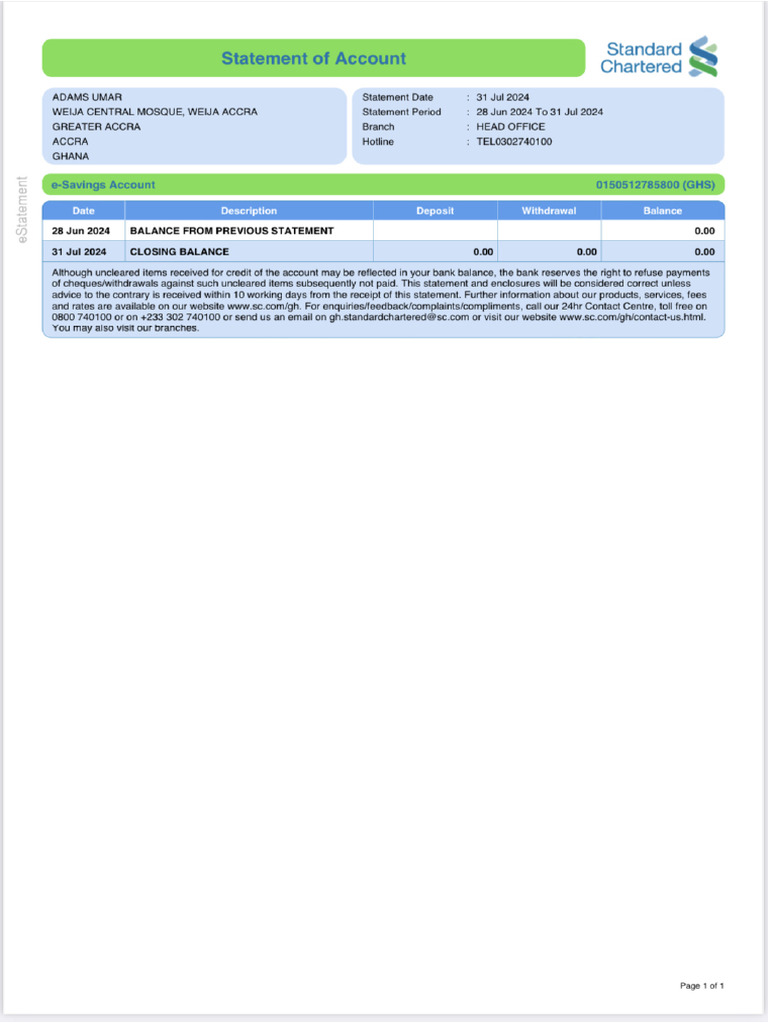 Stanchart Bank Statement | PDF