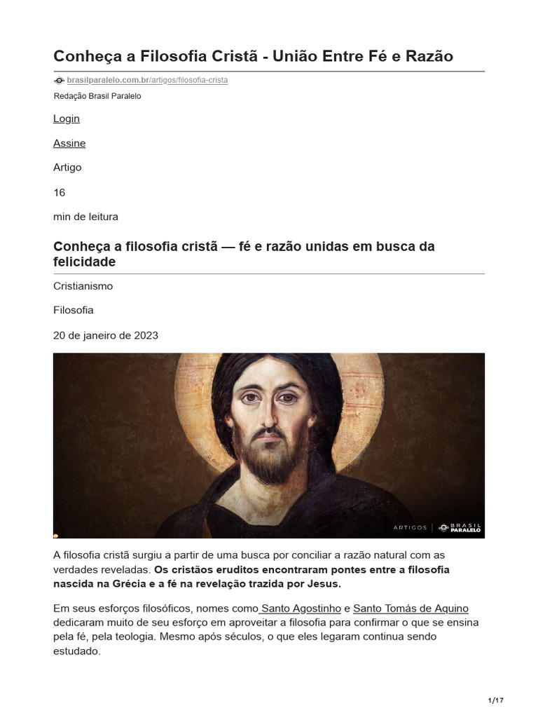 Filosofia Cristã: Fé e Razão Unificadas | PDF | Filosofia Cristã ...