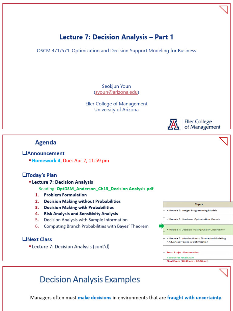 OSCM OptDSM M7 Decision Analysis-Part1 | PDF | Applied Mathematics | Statistical Theory