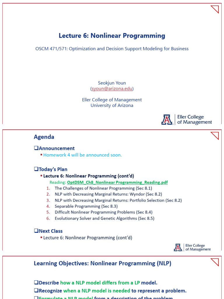 OSCM OptDSM M6 Nonlinear Programming | PDF | Mathematical Optimization | Nonlinear Programming