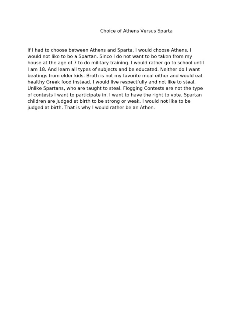 Choice of Athens Versus Sparta | PDF