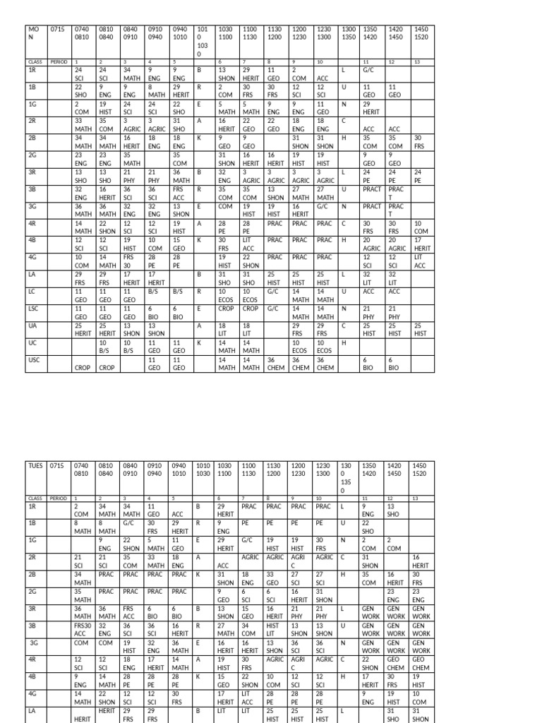 MASTER TIMETABLE TERM1 2025 | PDF