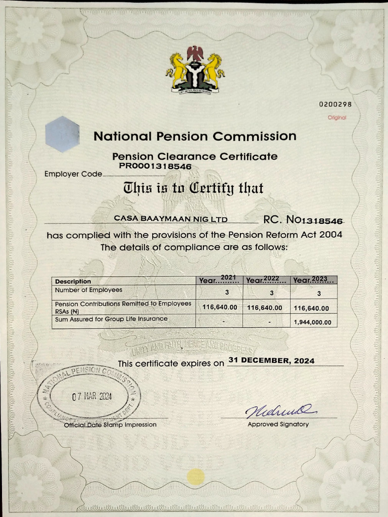 Casa Baaymaan Nig Ltd Pencom 2024 | PDF