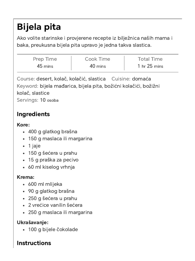 Bijela Pita - Recepttura | PDF