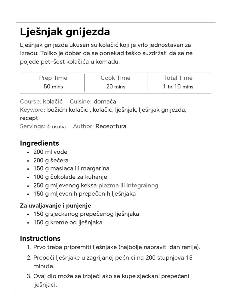 Lješnjak Gnijezda - Recepttura | PDF