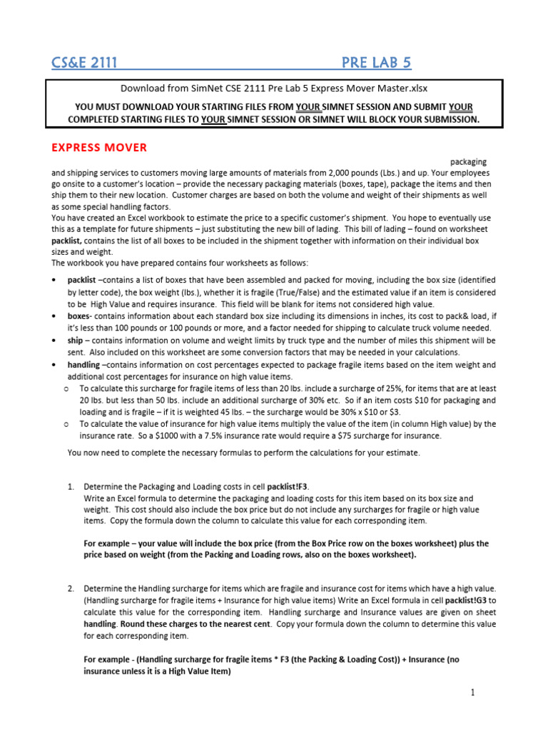 CSE 2111 Pre Lab 5 Directions Master - SP23 | PDF | Worksheet | Volume