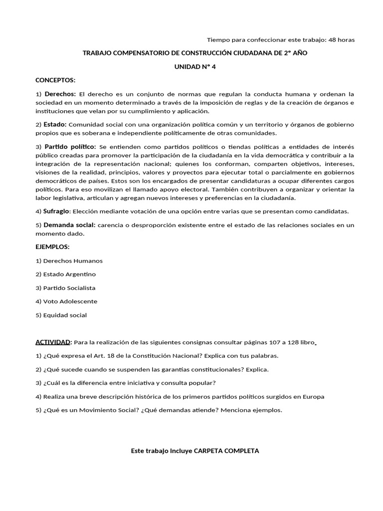 Compensatorio 2do U4 Ciudadanía | PDF