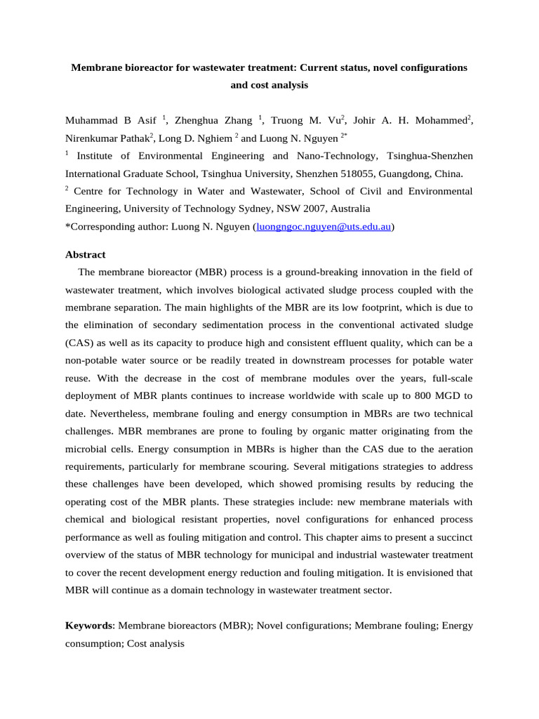 Bookchapter_MBR_LuongNguyen_UTS_FINAL | PDF | Membrane | Sewage Treatment