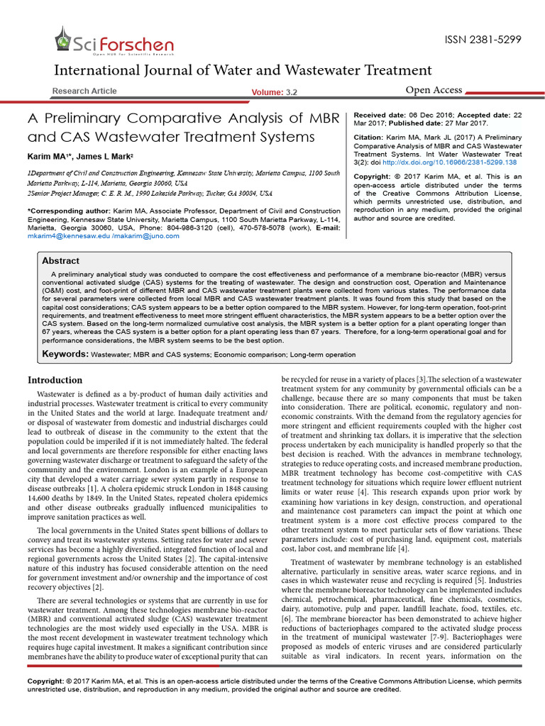 Analysis Between CAS and MBR | PDF | Sewage Treatment | Water Purification