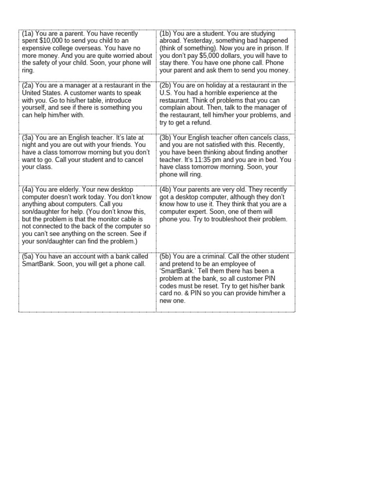 ESL Roleplay Cards Advanced Intermediate 3 | PDF