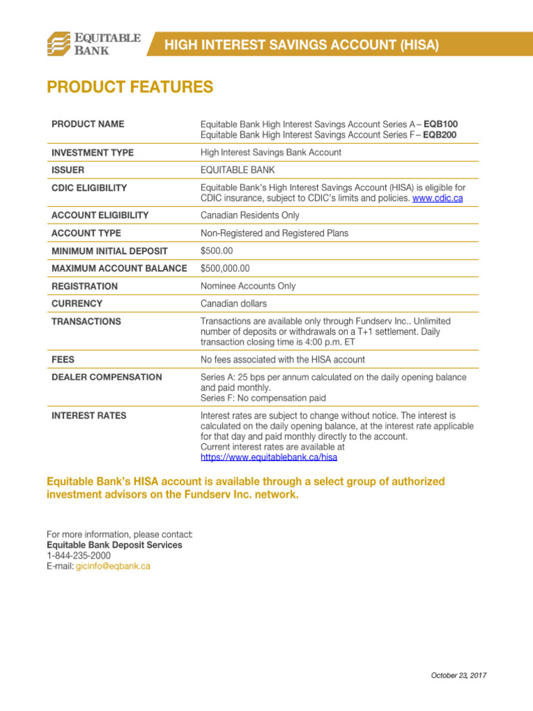 EQB HISA Product Sheet | PDF