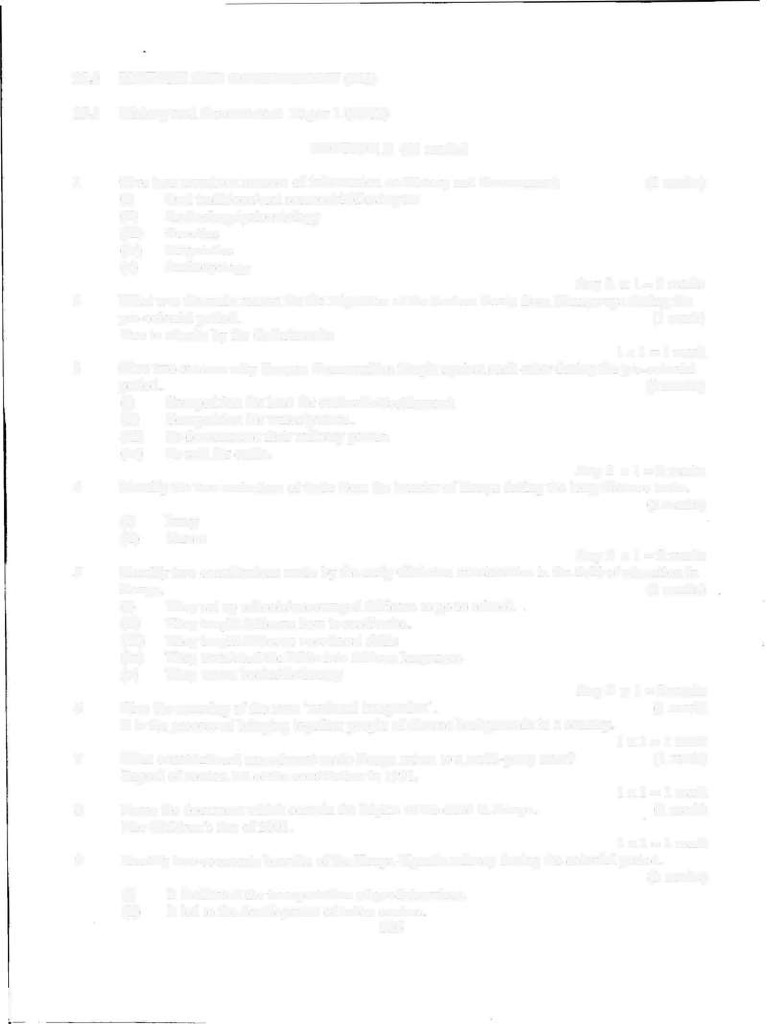 2011 KCSE HISTORY AND GOVERNMENT MARKING SCHEME P1 (ecolebooks.com) | PDF