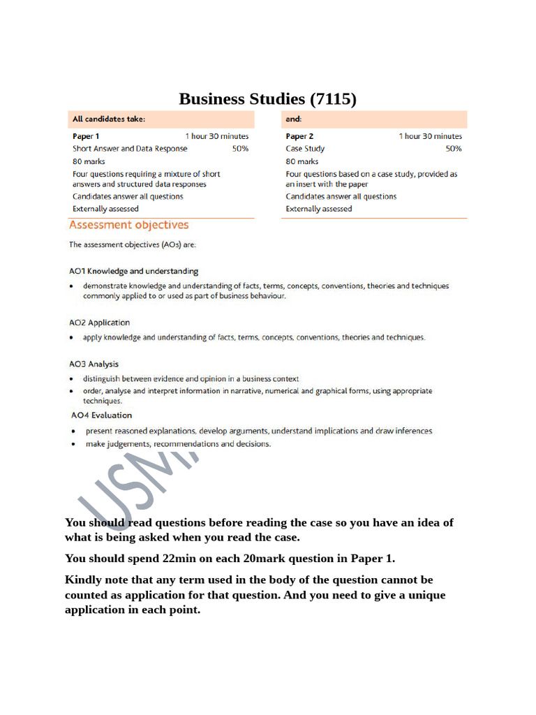 Business Studies Paper 1 Exam Guide | PDF | Knowledge | Definition