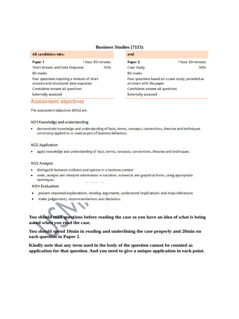 O Level Business Studies Paper 2 Guide | PDF | Knowledge | Reason