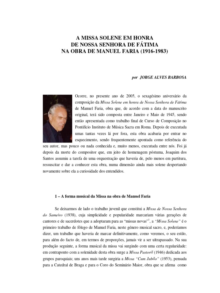 Missa Solene de Fátima por Manuel Faria | PDF | Coro | Francisco de Assis