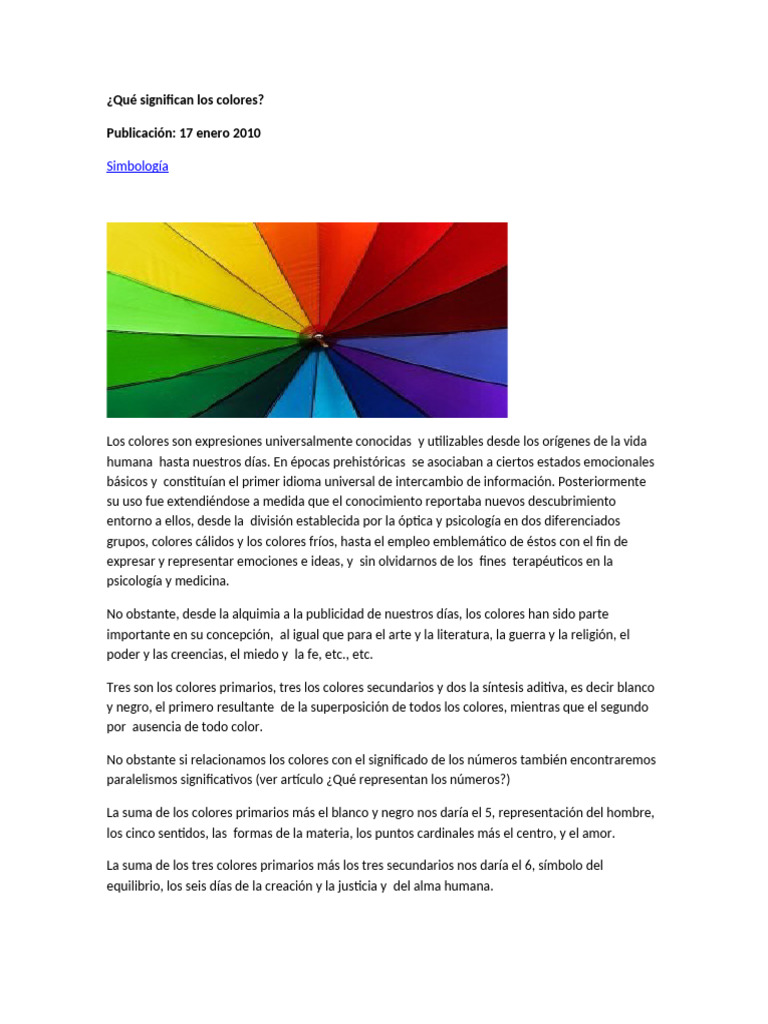Significado y simbolismo de los colores | PDF | Color | Amor