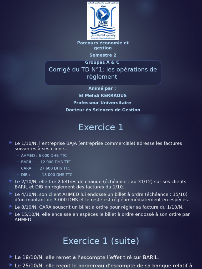 Enoncé & Corrigé Du TD N°1 | PDF | Effet de commerce | Banques