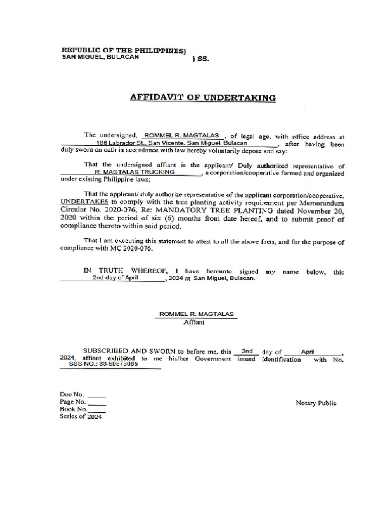Affidavit of Undertaking 2024 | PDF