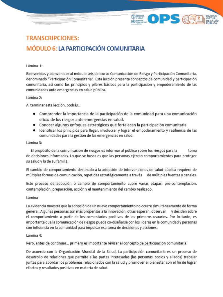 Módulo 6 - Transcripción | PDF | Comunidad | Empoderamiento