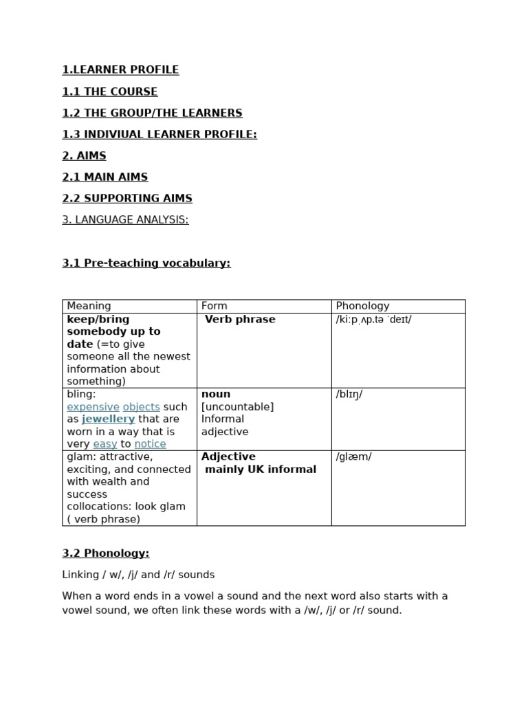 Lesson Plan | PDF | Word | Vowel