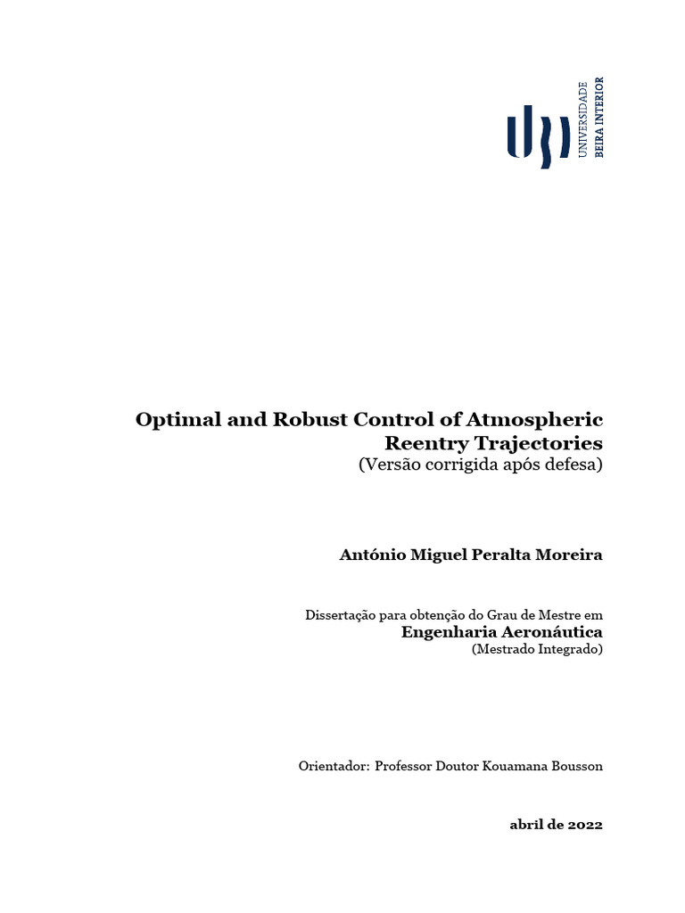 Optimal and Robust Control of Atmospheric Reentry Trajectories | PDF ...