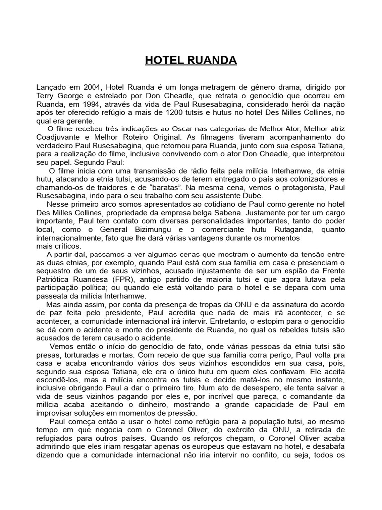 Hotel Ruanda | PDF | Hutu | Ruanda