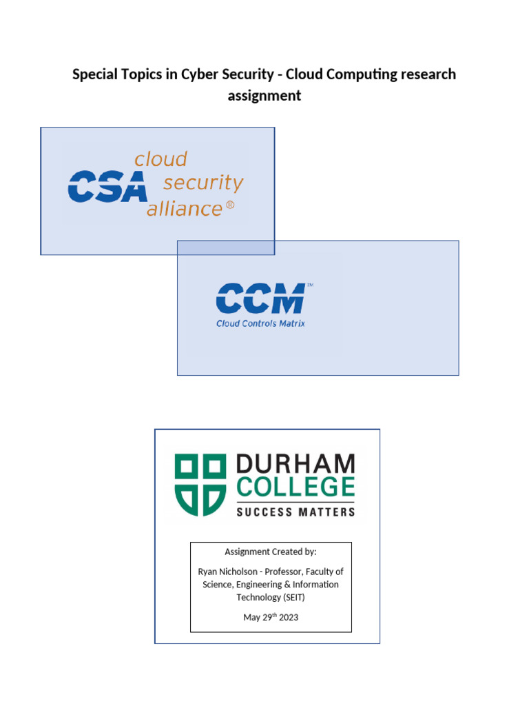 Special Topics in Cyber Security - CSA - CCM-research Assignment | PDF | Cloud Computing ...