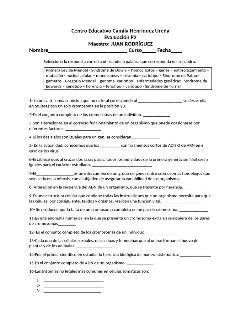 Examen 2dos P2 | PDF | Gene | Cromosoma