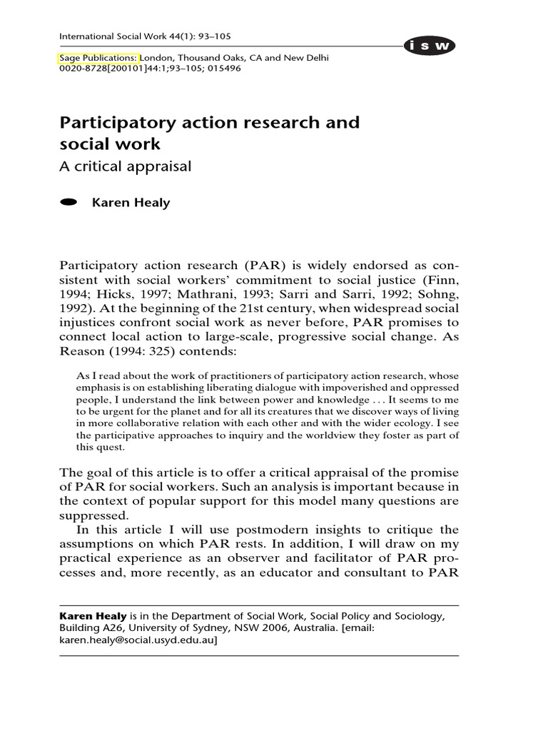 Participatory Action Research and Social Work | PDF | Participatory ...