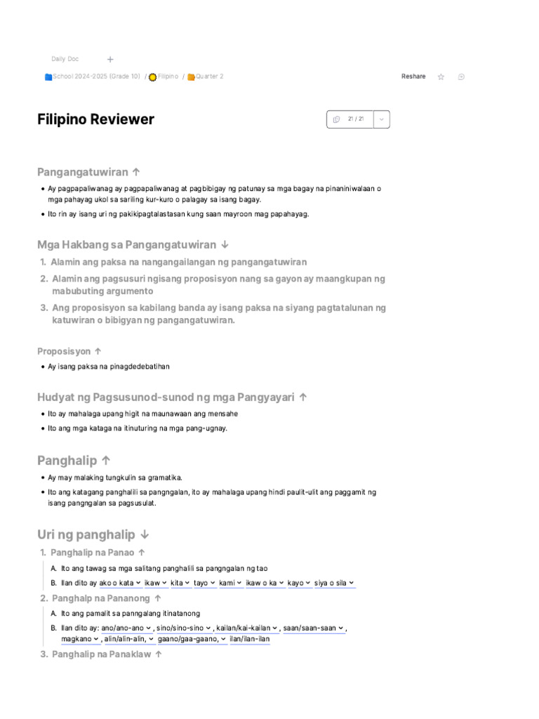 Filipino Reviewer | PDF